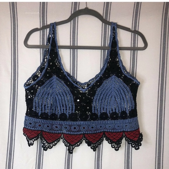 Hot & Delicious | Tops | Hot Delicious Crochet Crop Top Blue Red Bikini ...